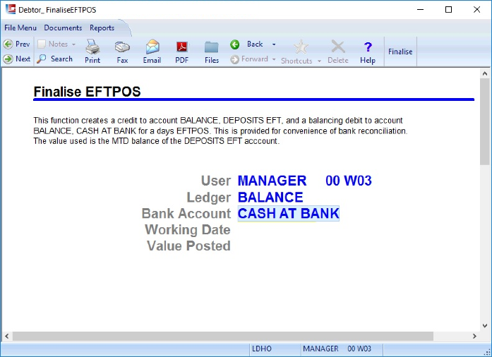 Debtor FinaliseEFTPOS