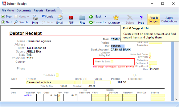 Debtor Receipt