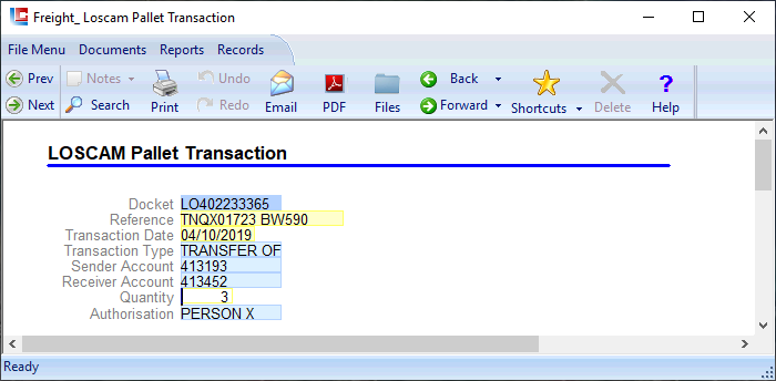 Freight Loscam Pallet Transaction