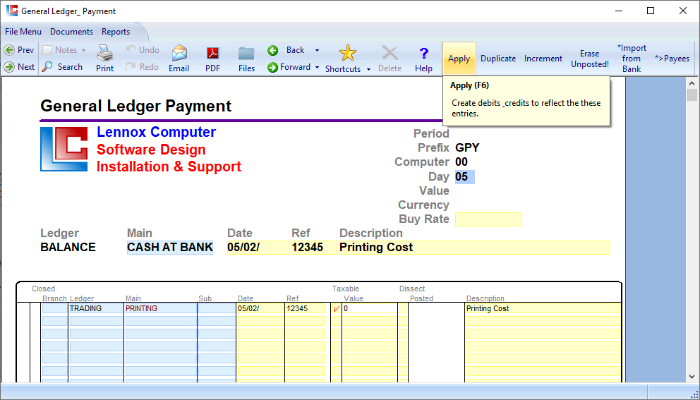 General Ledger Payment