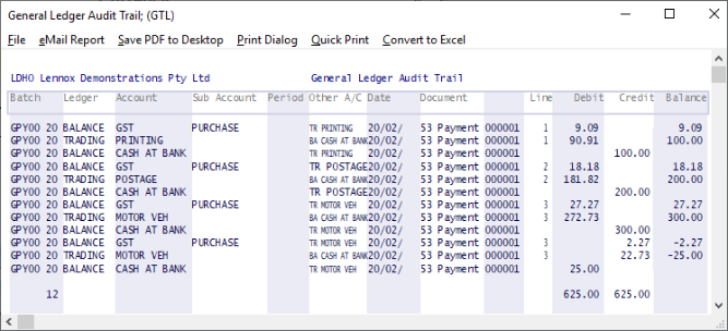 General Ledger Payment