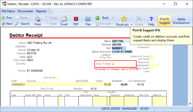 General Ledger Receipt