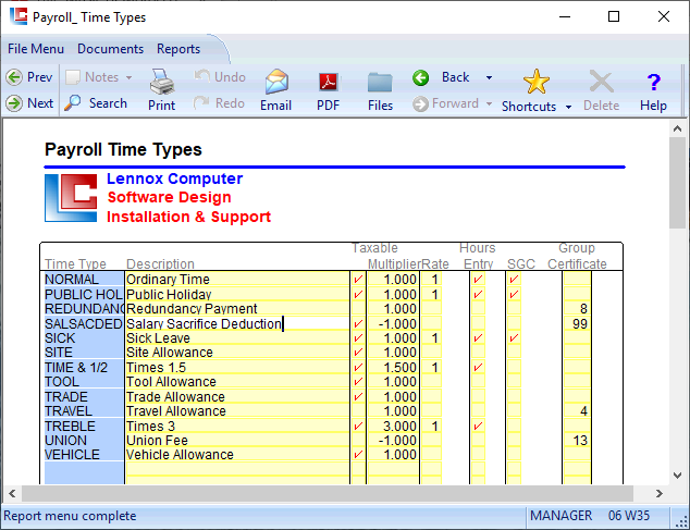 Payroll Time Types