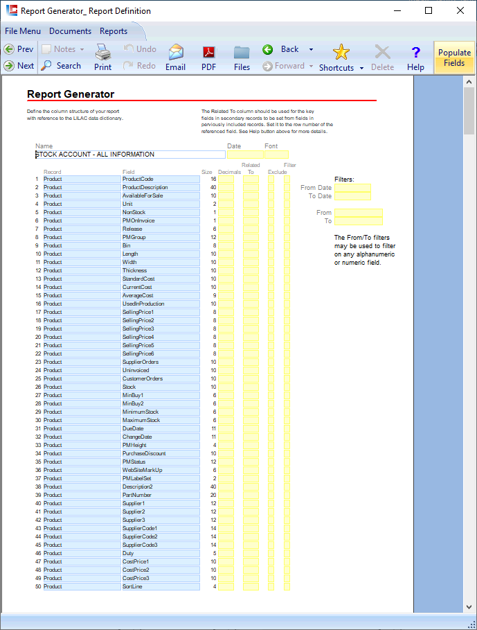 Report Generator Report Definition