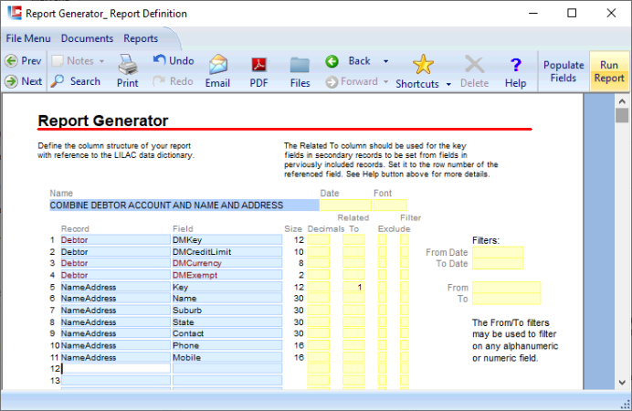 Report Generator Report Definition
