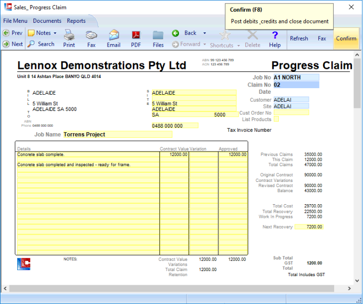 Sales Progress Claim
