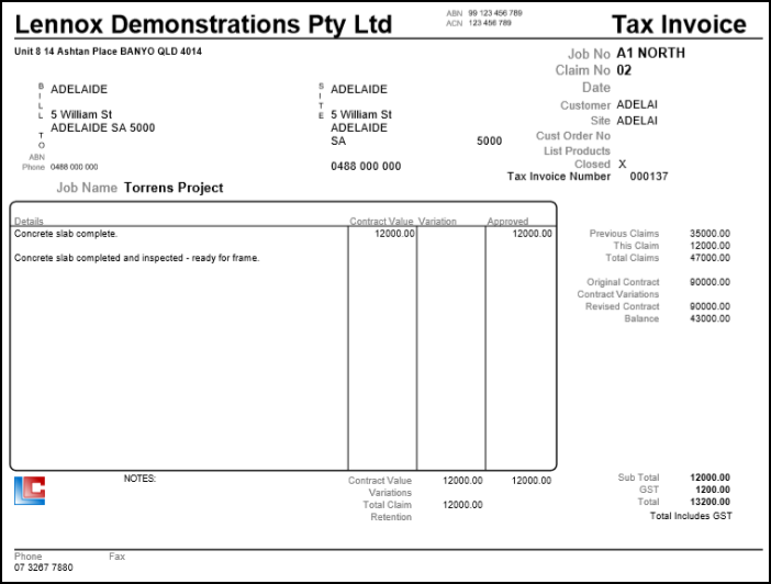 Sales Progress Claim