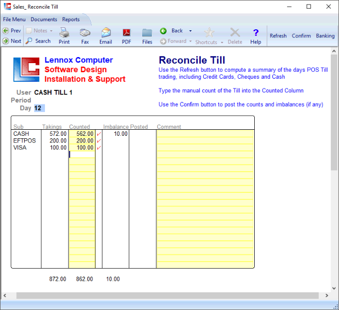 Sales Reconcile Till