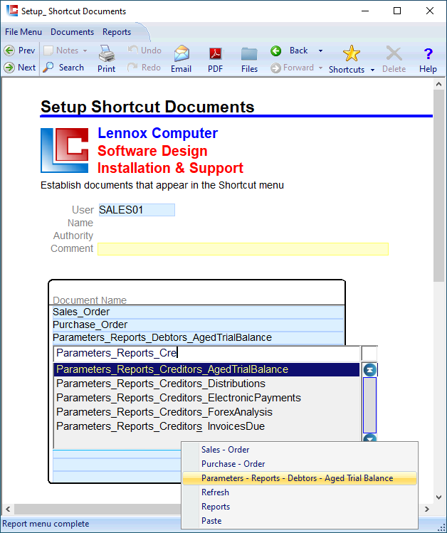 Setup Shortcut Documents