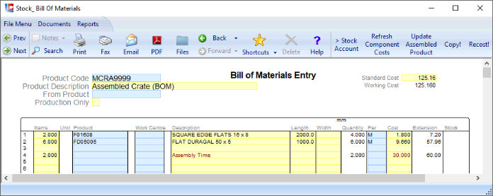 Stock Bill Of Materials