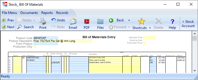 Stock Bill Of Materials