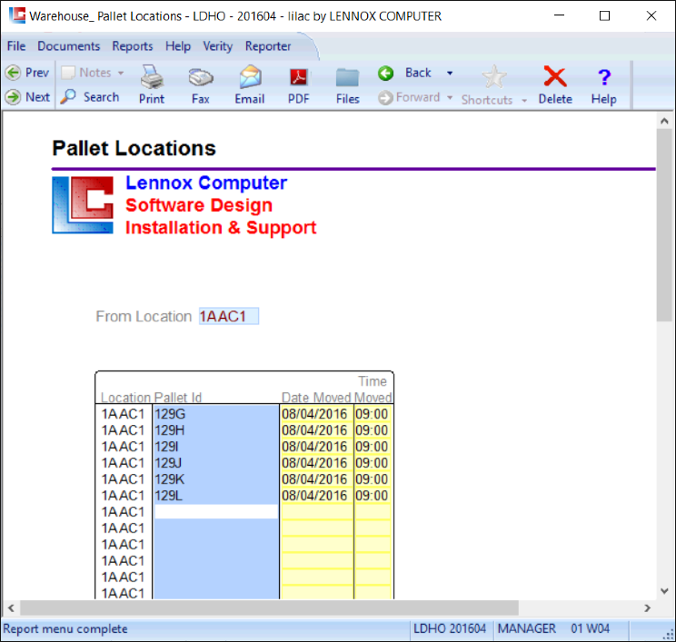 Warehouse Pallet Locations